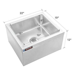 DuraSteel Stainless Steel Floor Mount Mop Sink/Basin with Sink Drainage/Strainer - NSF Certified - 19" W x 22" L x 12" H (Commercial kitchen, Restaurant, Business, Garages, Basements)