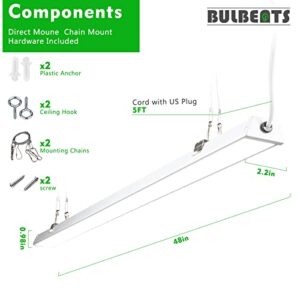 bulbeats Compact LED Shop Light 4FT, 50W Surface/Suspension Mount 4FT Lights Fixture, 7000Lm 5000K T8 Integrated LED Tube Light with 5' Power Cord Ideal for Garage Basement Workshop-4Pack