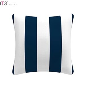 FBTS Prime Outdoor Waterproof Decorative Throw Pillows with Inserts for Patio Furniture, 18x18 Inch Fade Resistant Patio Garden Cushions for Couch Bed Sofa, Striped Navy