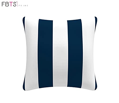 FBTS Prime Outdoor Waterproof Decorative Throw Pillows with Inserts for Patio Furniture, 18x18 Inch Fade Resistant Patio Garden Cushions for Couch Bed Sofa, Striped Navy