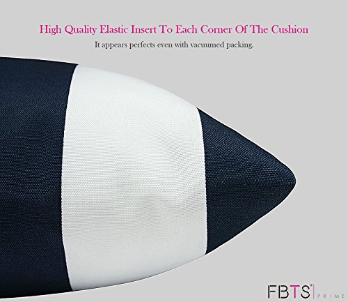 FBTS Prime Outdoor Waterproof Decorative Throw Pillows with Inserts for Patio Furniture, 18x18 Inch Fade Resistant Patio Garden Cushions for Couch Bed Sofa, Striped Navy