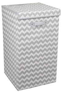 home basics chevron laundry hamper with handle, grey