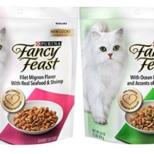 Fancy Feast Purina Gourmet Cat Food (2) Flavor Variety Bundle: (1) Filet Mignon with Real Seafood & Shrimp,and (1) Ocean Fish & Salmon and Accents of Garden Greens, 16 Ounces Each