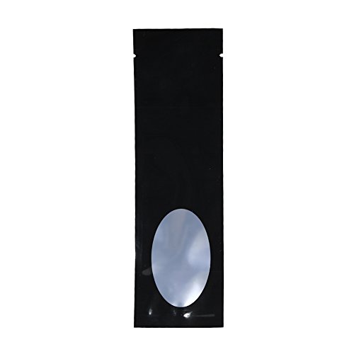 100x Black/Silver/Black Long Flat Open Top Bags with Oval Window 6x20cm (2.3x7.8")