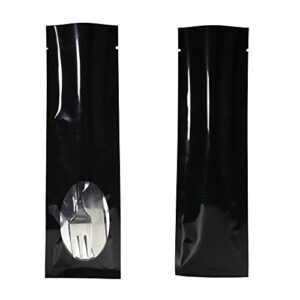 100x Black/Silver/Black Long Flat Open Top Bags with Oval Window 6x20cm (2.3x7.8")