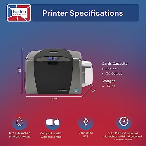 Bodno Fargo DTC1250e Single Sided ID Card Printer & Complete Supplies Package with Bronze Edition Software