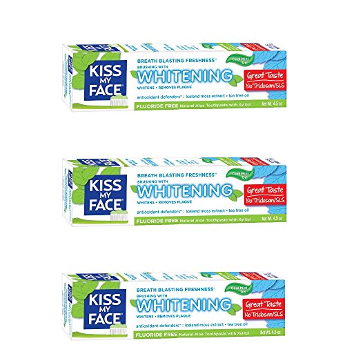 Kiss My Face Gel Teeth Whitening Fluoride Free Toothpaste (Pack of 3), Tea Tree, 13.5 Ounce (2434503EAF)