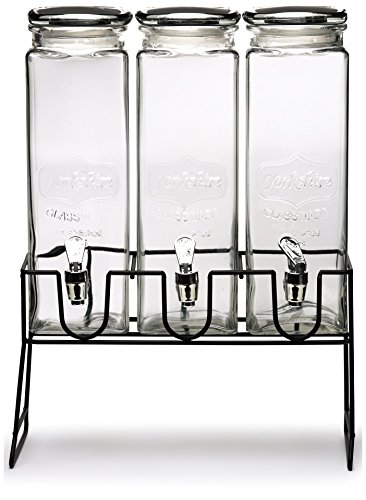 Circleware Triple XL Tall Yorkshire Beverage Drink Dispensers Lids and Black Metal Stand, 2.3 L, Clear