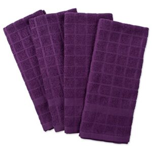 dii basic terry collection windowpane dishtowel set, 16x26, eggplant solid, 4 piece