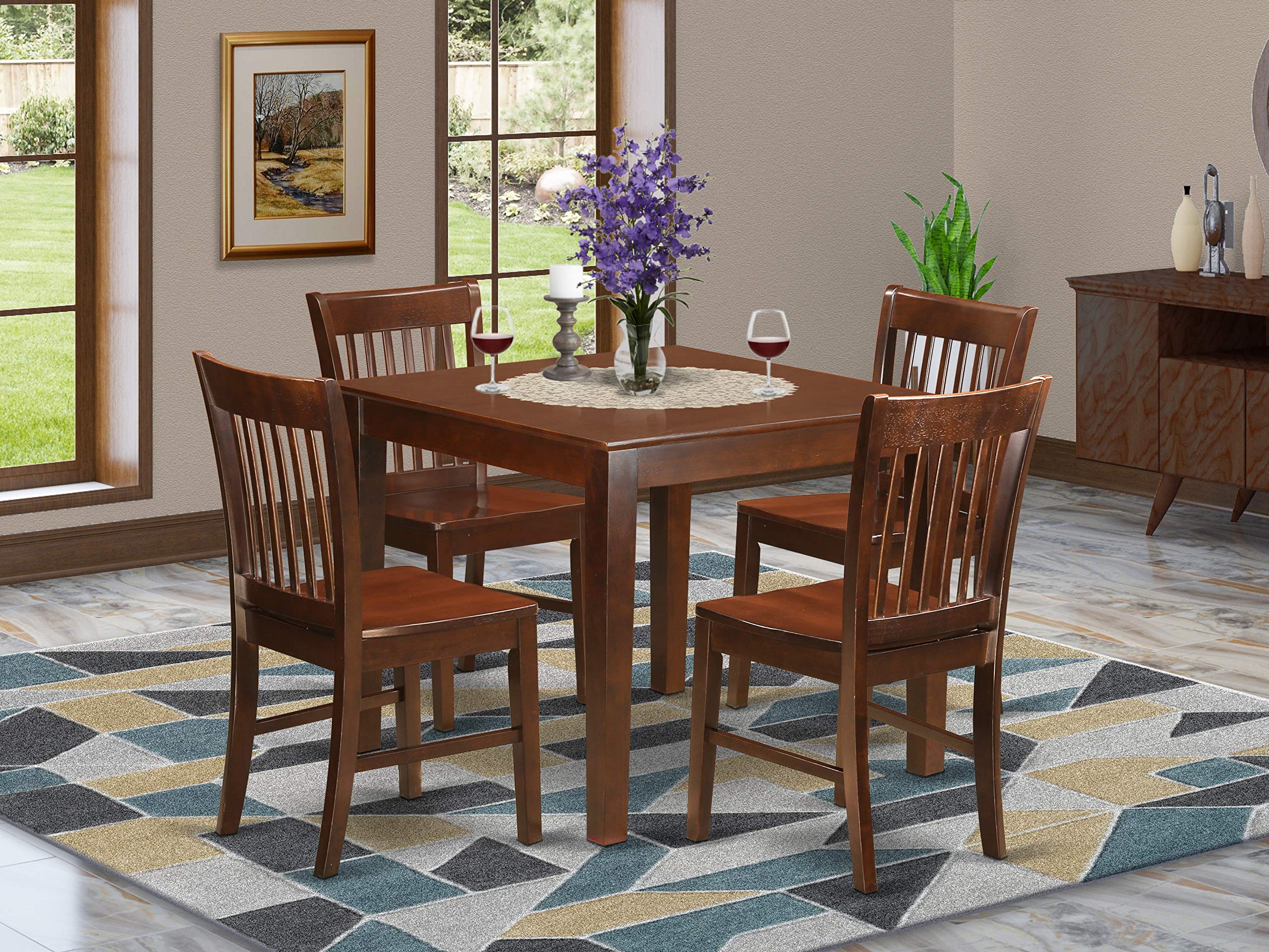 EAST WEST FURNITURE 5 PC Kitchen Table set with a Table and 4 Dining Chairs in Mahogany.