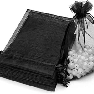 Akstore 100PCS 4x6inch (10x15cm) Drawstring Organza Jewelry Favor Pouches Wedding Party Festival Gift Bags Candy Bags (Black)