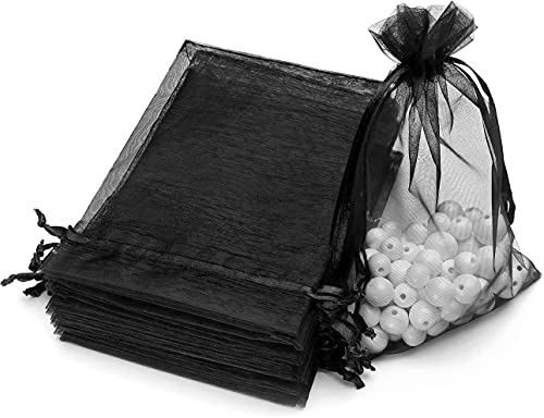 Akstore 100PCS 4x6inch (10x15cm) Drawstring Organza Jewelry Favor Pouches Wedding Party Festival Gift Bags Candy Bags (Black)