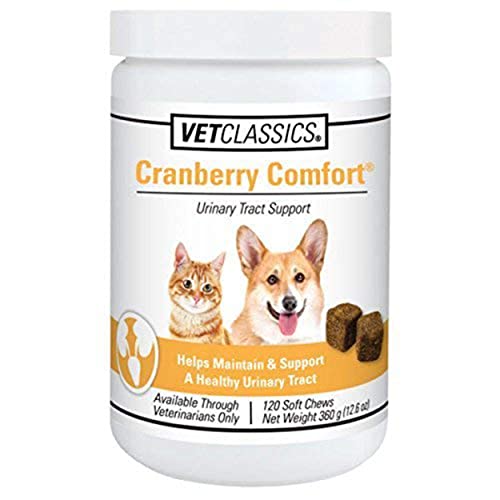 Vet Classics Cranberry Comfort Urinary Tract Pet Supplement for Dogs, Cats – Maintains Dog Bladder Health, Cat Bladder Control – Pet Supplements for Incontinence – 120 Soft Chews