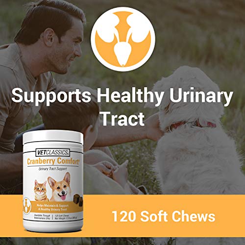 Vet Classics Cranberry Comfort Urinary Tract Pet Supplement for Dogs, Cats – Maintains Dog Bladder Health, Cat Bladder Control – Pet Supplements for Incontinence – 120 Soft Chews