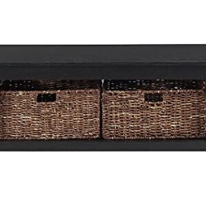 Walker Edison Coastal Black Living Room Coffee Table with Lower Shelf and Faux Rattan Wicker Baskets, 40 Inch