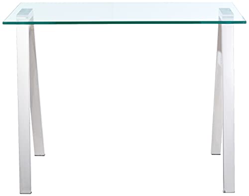 Cortesi Home Trixie Glass Top Desk/Console Table with Stainless Steel Frame