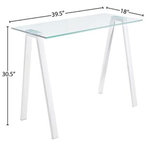 Cortesi Home Trixie Glass Top Desk/Console Table with Stainless Steel Frame