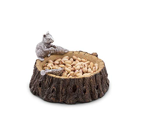 Arthur Court Designs Aluminum Standing Squirrel on Log Nut/Candy/Snack Bowl Dish 7 inch Diameter