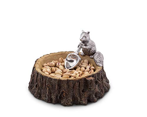 Arthur Court Designs Aluminum Standing Squirrel on Log Nut/Candy/Snack Bowl Dish 7 inch Diameter