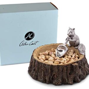 Arthur Court Designs Aluminum Standing Squirrel on Log Nut/Candy/Snack Bowl Dish 7 inch Diameter