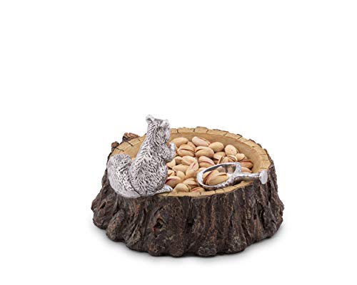 Arthur Court Designs Aluminum Standing Squirrel on Log Nut/Candy/Snack Bowl Dish 7 inch Diameter