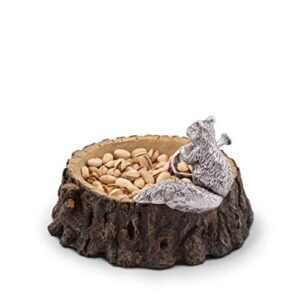 Arthur Court Designs Aluminum Standing Squirrel on Log Nut/Candy/Snack Bowl Dish 7 inch Diameter