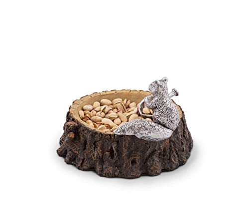 Arthur Court Designs Aluminum Standing Squirrel on Log Nut/Candy/Snack Bowl Dish 7 inch Diameter