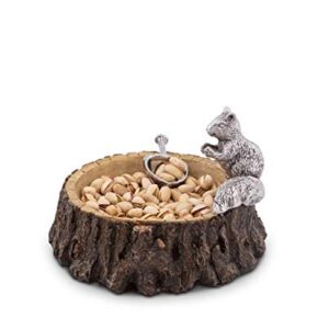 Arthur Court Designs Aluminum Standing Squirrel on Log Nut/Candy/Snack Bowl Dish 7 inch Diameter