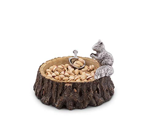 Arthur Court Designs Aluminum Standing Squirrel on Log Nut/Candy/Snack Bowl Dish 7 inch Diameter