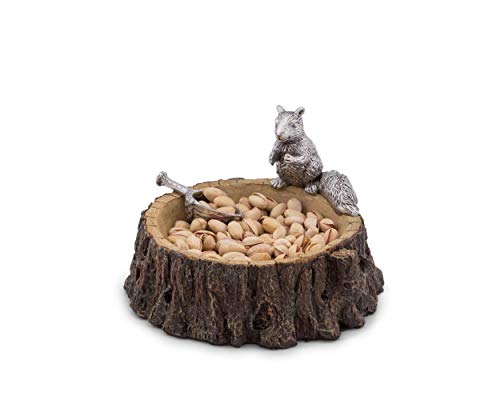 Arthur Court Designs Aluminum Standing Squirrel on Log Nut/Candy/Snack Bowl Dish 7 inch Diameter