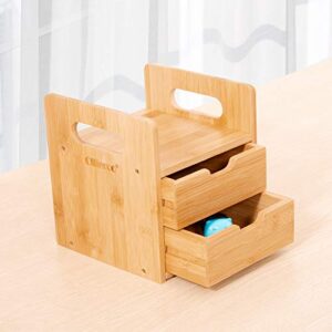 Ollieroo Natural Bamboo Desk Organizer with Extendable Storage for Office and Home, CD Holder Media Rack