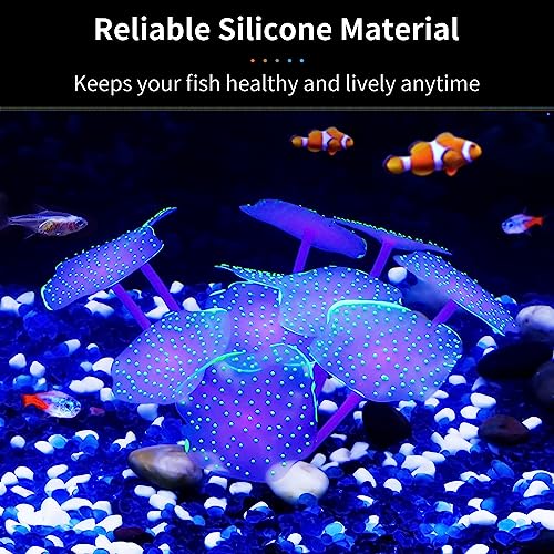 Uniclife Silicone Coral Plant Decorations Glowing Artificial Ornament for Fish Tank Aquarium, Green, Ball Shape