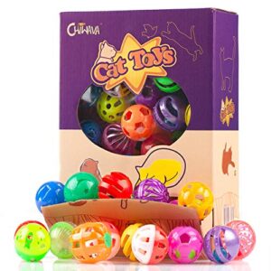 chiwava 48 pack plastic noisy cat toy balls with bell kitten chase toy 8 types assorted color size