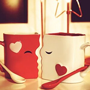 Blu Devil Kissing Mugs Set, Anniversary & Wedding Gifts, Exquisitely Crafted Two Large Cups & Spoons for Couples, for Him and Her on Valentines, Birthday, Engagement