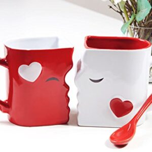 Blu Devil Kissing Mugs Set, Anniversary & Wedding Gifts, Exquisitely Crafted Two Large Cups & Spoons for Couples, for Him and Her on Valentines, Birthday, Engagement