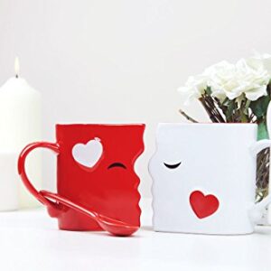 Blu Devil Kissing Mugs Set, Anniversary & Wedding Gifts, Exquisitely Crafted Two Large Cups & Spoons for Couples, for Him and Her on Valentines, Birthday, Engagement