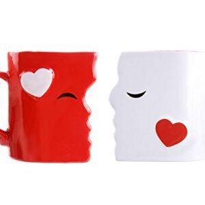 Blu Devil Kissing Mugs Set, Anniversary & Wedding Gifts, Exquisitely Crafted Two Large Cups & Spoons for Couples, for Him and Her on Valentines, Birthday, Engagement