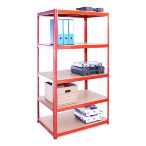 garage shelving units - 71" h x 35" l x 24" w - heavy duty racking - shelves for storage -1 bay - red - 5 tier - 3000lb capacity (600lb per shelf) - workshop, shed, office - 5 year warranty