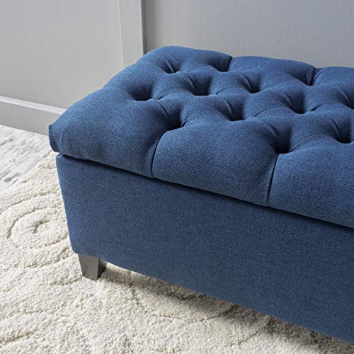 Christopher Knight Home Ottilie Fabric Storage Ottoman, Dark Blue, 17.75"D x 51.5"W x 15.75"H