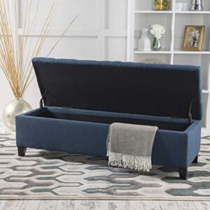 Christopher Knight Home Ottilie Fabric Storage Ottoman, Dark Blue, 17.75"D x 51.5"W x 15.75"H