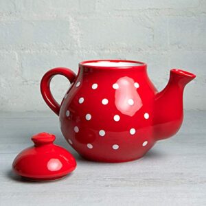 City to Cottage® Red and White Polka Dot Handmade Large Ceramic 1,7l/60oz/4-6 Cup Teapot with Handle and Lid, Unique Pottery Housewarming Gift for Tea Lovers