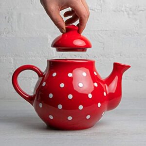 City to Cottage® Red and White Polka Dot Handmade Large Ceramic 1,7l/60oz/4-6 Cup Teapot with Handle and Lid, Unique Pottery Housewarming Gift for Tea Lovers