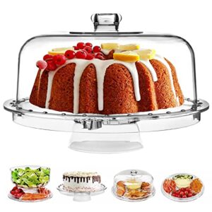 hblife acrylic cake stand with dome cover multifunctional serving cookie platter punch bowl and cake plate for dessert table display for parties (6 uses)