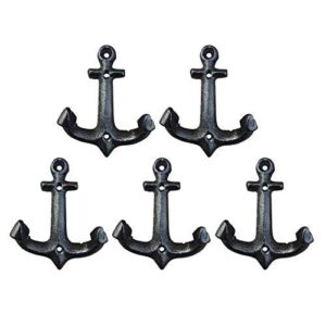 facaler nautical cast iron ship anchor weathered nautical wall hooks coat hook, screws included (5 pcs)