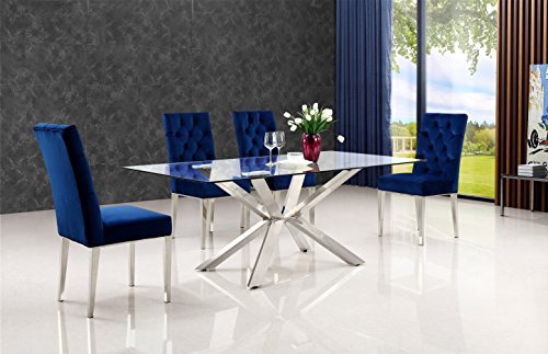 Meridian Furniture Juno Collection Modern | Contemporary Velvet Dining Chair with Luxurious Deep Tufting and Polished Chrome Metal Legs, Set of 2, 19" W x 25" D x 36.5" H, Navy