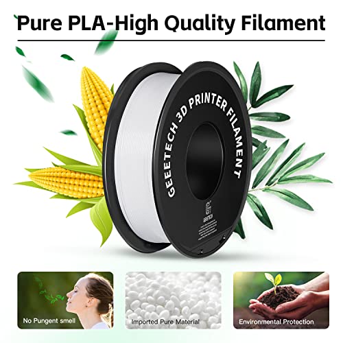 Geeetech 1.75mm PLA 3D Printer Filament, 1kg Spool (2.2lbs), Upgrade Tidy Winding Tangle-Free, Dimensional Accuracy +/- 0.03mm, White