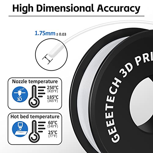 Geeetech 1.75mm PLA 3D Printer Filament, 1kg Spool (2.2lbs), Upgrade Tidy Winding Tangle-Free, Dimensional Accuracy +/- 0.03mm, White