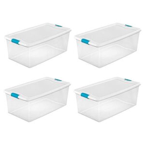 sterilite 14998004 106 quart white/clear plastic storage box with blue aquarium latches4