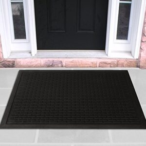 Indoor/Outdoor Hose-Wash Ribbed Design Non-Slip Rubber 2x3 Modern Entryway Mat for Entryway, Patio, Backyard, Garage, 24" x 36", Black Ribbed