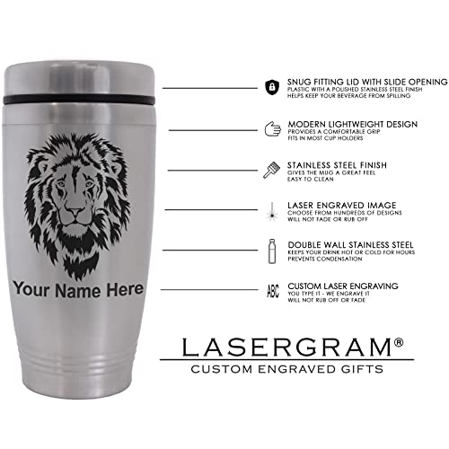 SkunkWerkz Commuter Travel Mug, Lion Head, Personalized Engraving Included